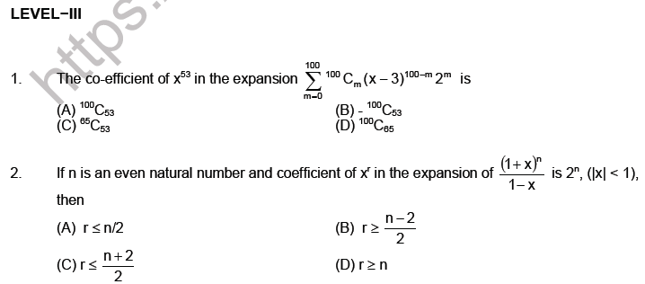 JEE Mathematics Binomial Theorem MCQs Set C with Answers